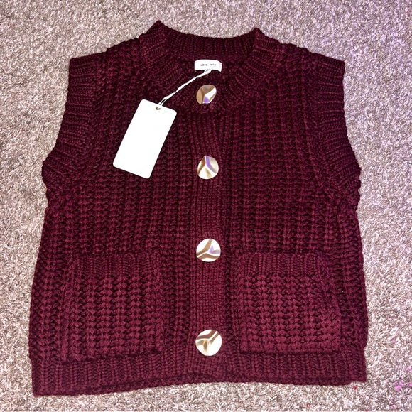 Love Tree | Sweaters | Burgundy Red Knit Vest With Gold Statement ...
